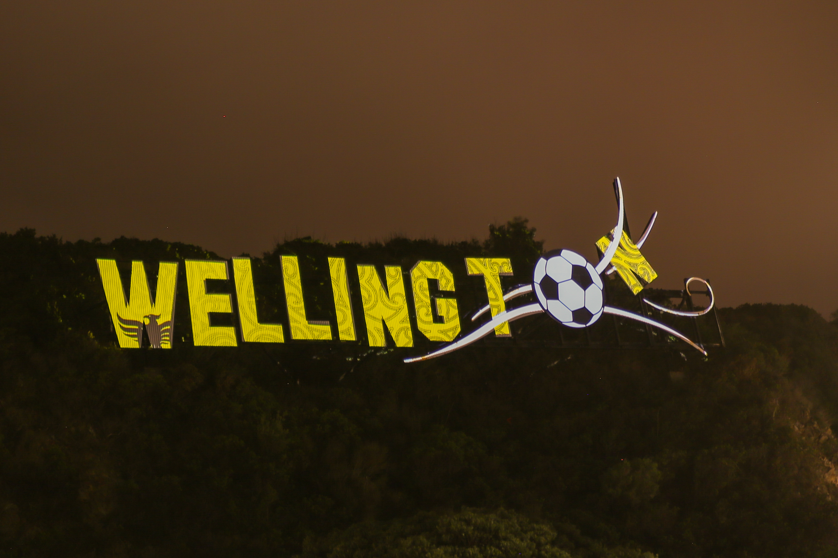 Wellington sign lit up in support of the Nix - Wellington Phoenix